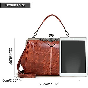 Women Leather Kiss Lock Handbag Shoulder Bag Vintage Satchel Clutch Tote Purses