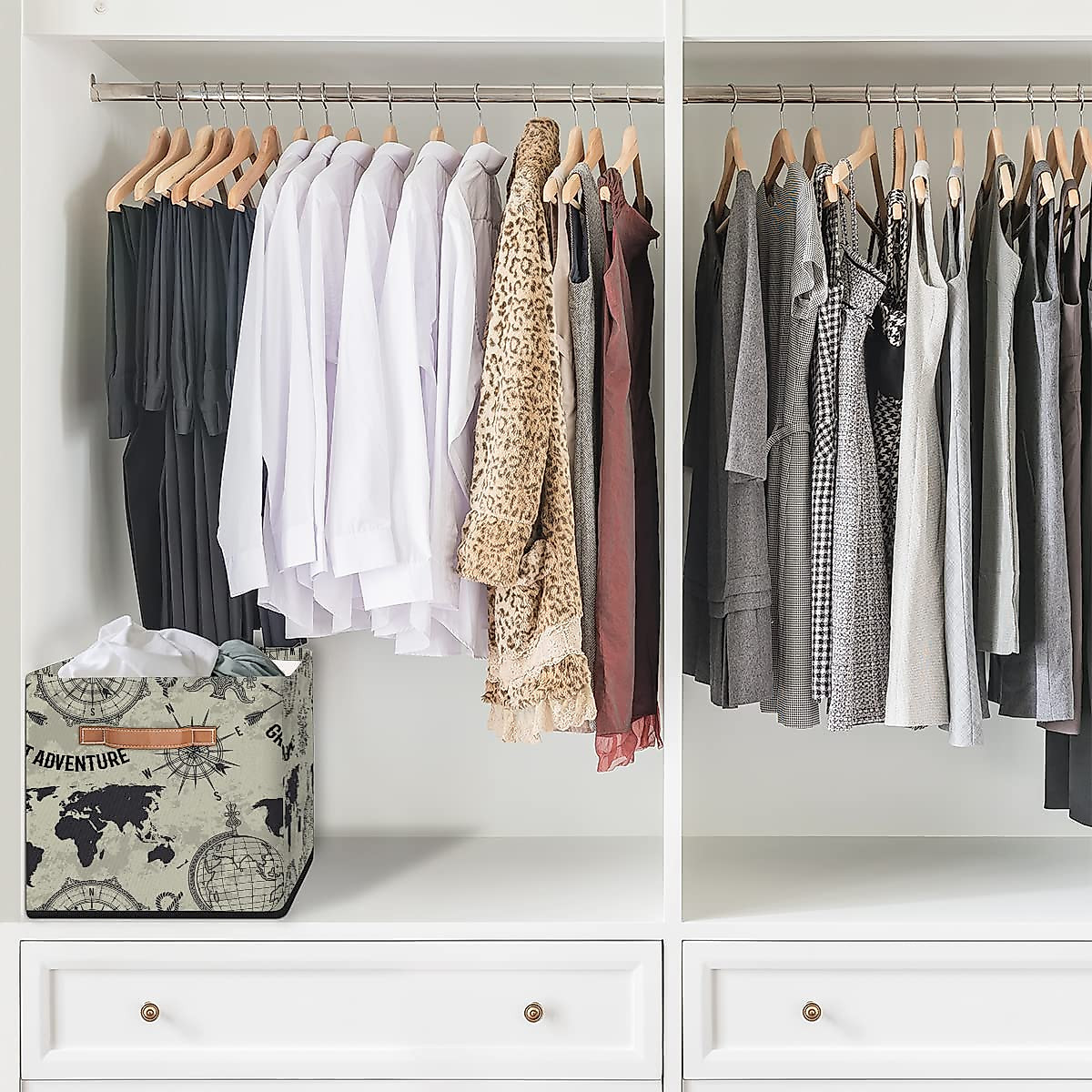 Foldable Storage Bins 13x13 Storage Cubes Old Adventure Map Fabric Storage Baskets for Shelves Drawer with Handles Organizer for Shelves Toy Nursery Closet Bedroom