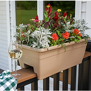 The HC Companies 24 Inch Deck Railing Planter Box - Decorative Lightweight Weatherproof Plastic Plant Pot for Outdoor Balcony, Porch, Garden, Fence, White