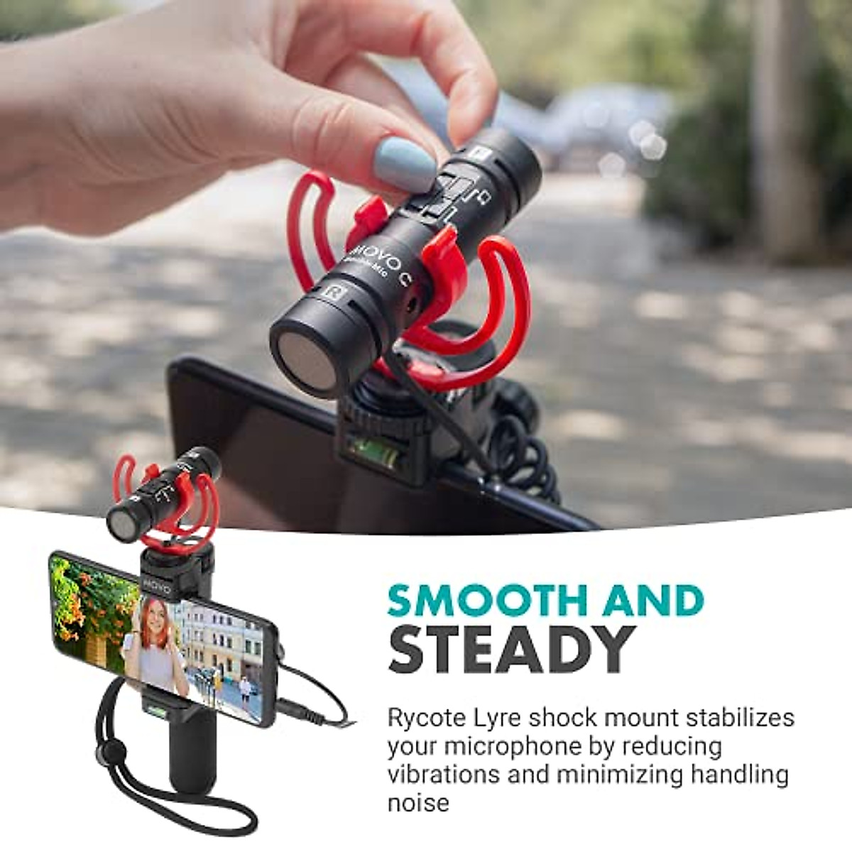 Movo DoubleMic V2 Two-Sided Supercardioid Video Shotgun Microphone for iPhone, Android, Smartphones or DSLR Camera - Dual Capsule External Mic with Improved Wind Protection - Latest Version