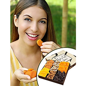 Anna and Sarah Gift Basket Mixed Dried Fruit and Nuts in Box Dried Pears, Fancy Medjool Dates, Dried Apricot, Dried Mango, California Pistachio and Raw Almond (6 Assortments) ,Holiday, Birthday, Healthy Fruit Anniversary, Corporate Treat Box for Women, Me