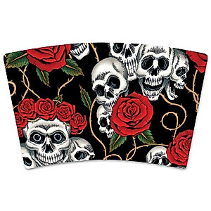 Mugzie Skull & Roses Travel Mug with Insulated Wetsuit Cover, 16 oz, Black