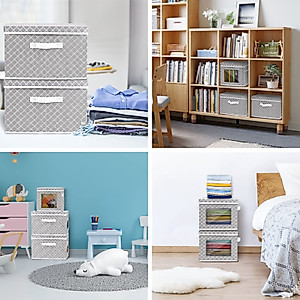 Keaxinty Fabric Storage Bins with Lid, 3 Pack Fabric Collapsible Storage Organizer with Handle,Closet Storage Box with Clear Window for Clothes, Toys, Books, Office (15.7 X 11.8 X 10.2, Grey)