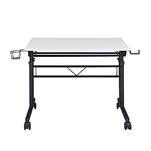 Techni Mobili Rolling Writing Height Adjustable Desktop and Moveable Shelf Desk, 25" D x 44.5" W x 28-39.75" H, White