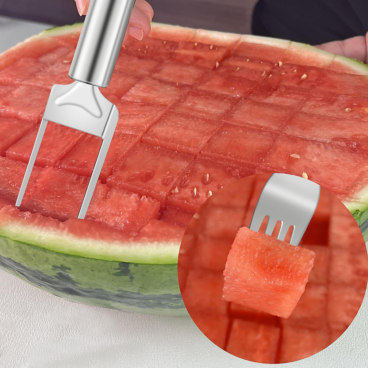 Velaco 4 PACK 2-in-1 Watermelon Cutter and Fork, 9.5 Inch Stainless Steel Fruit Cutter Slicer Tool