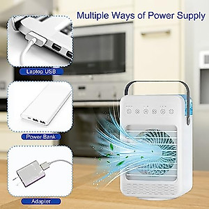 Cesanto Portable Air Conditioner Fan,Mini Personal Air Cooler with 4 Wind Speed,600ML Tank,2/4/6H Timer,120°Oscillating Cooling Fan,Rainbow LED Light,2 Spray,Low Noise,Desktop Office, Home, Bedroom