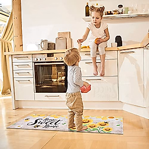 Sunflower Kitchen Rugs - 2 Piece Kitchen Mats Set Non-Slip Kitchen Backing Area Rugs Home Sweet Home Doormat Indoor Outdoor Entry Floor Washable Waterproof Standing Mat(17" x 30" + 17" x 47")