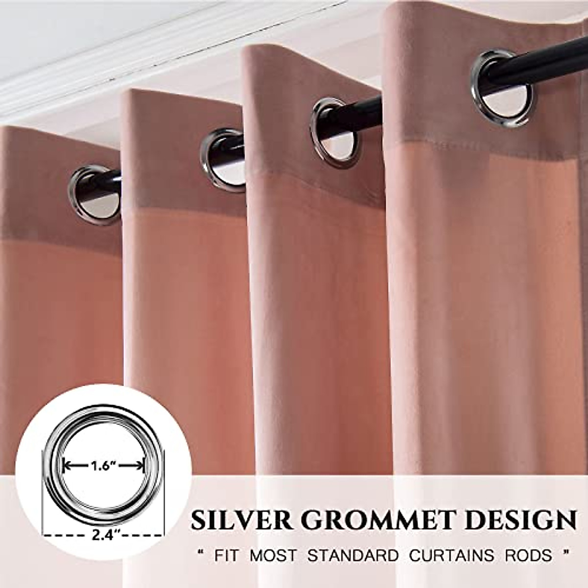 Tony's collection Blush Velvet Curtains 96 inches Super Soft Nursery Decor Room Darkening Curtains Privacy Protect Velvet Drapes for Kids Room/Slid Glass Door(52x95 Inch, Blush, 2 Panels)