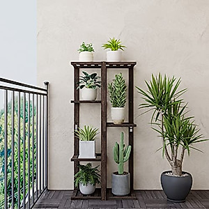 Chuuya Plant Stand,Bamboo Plant Shelf Indoor Outdoor, Build Your Mini Garden(7 Potted,Mocha)