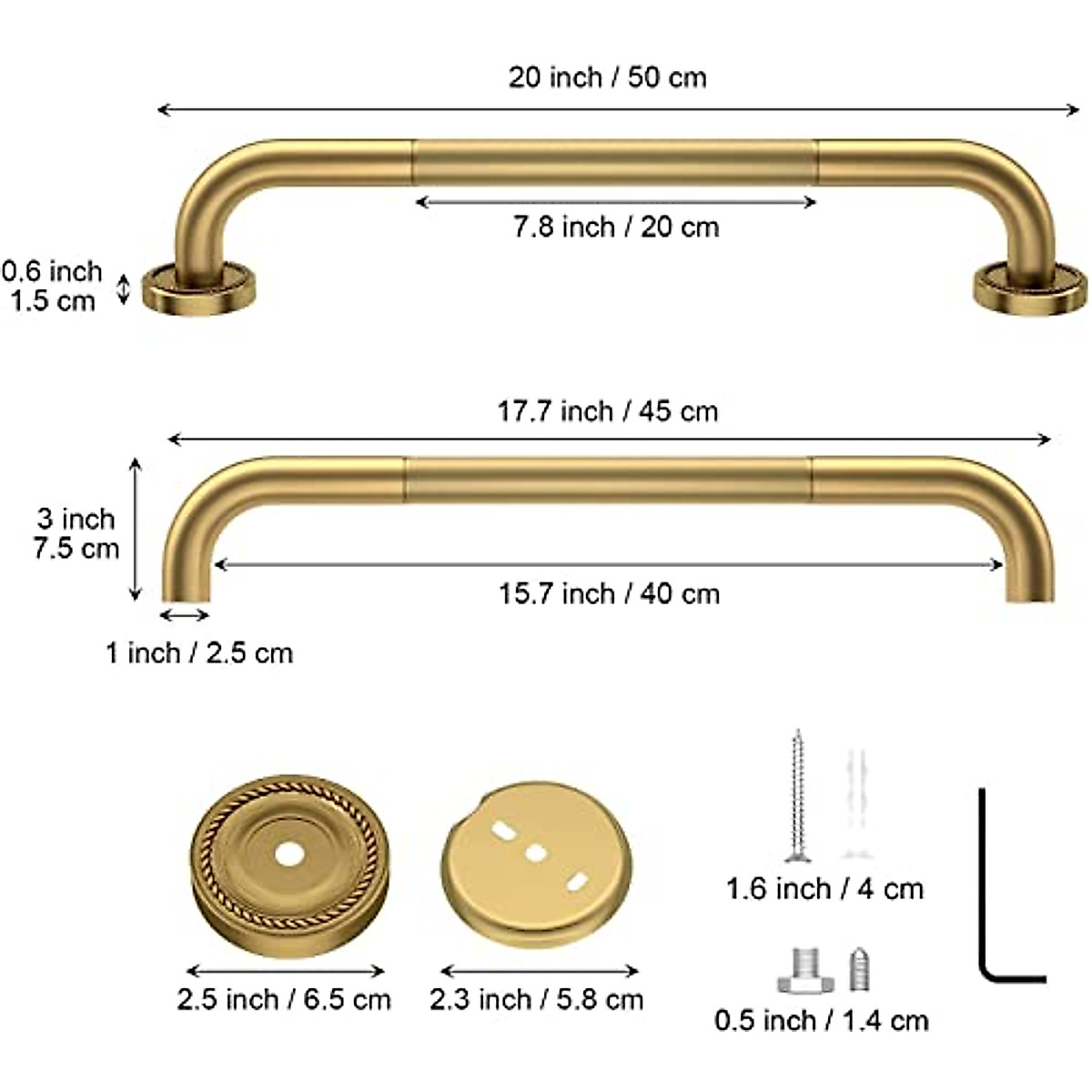 20 Inch Anti Slip Bronze Shower Grab Bar Polished Gold,ZUEXT Antique Brass Bathroom Grab Bar, Knurled Bathroom Balance Bar, Safety Hand Rail Support Handicap Elderly Injury Senior Assist Bath Handle