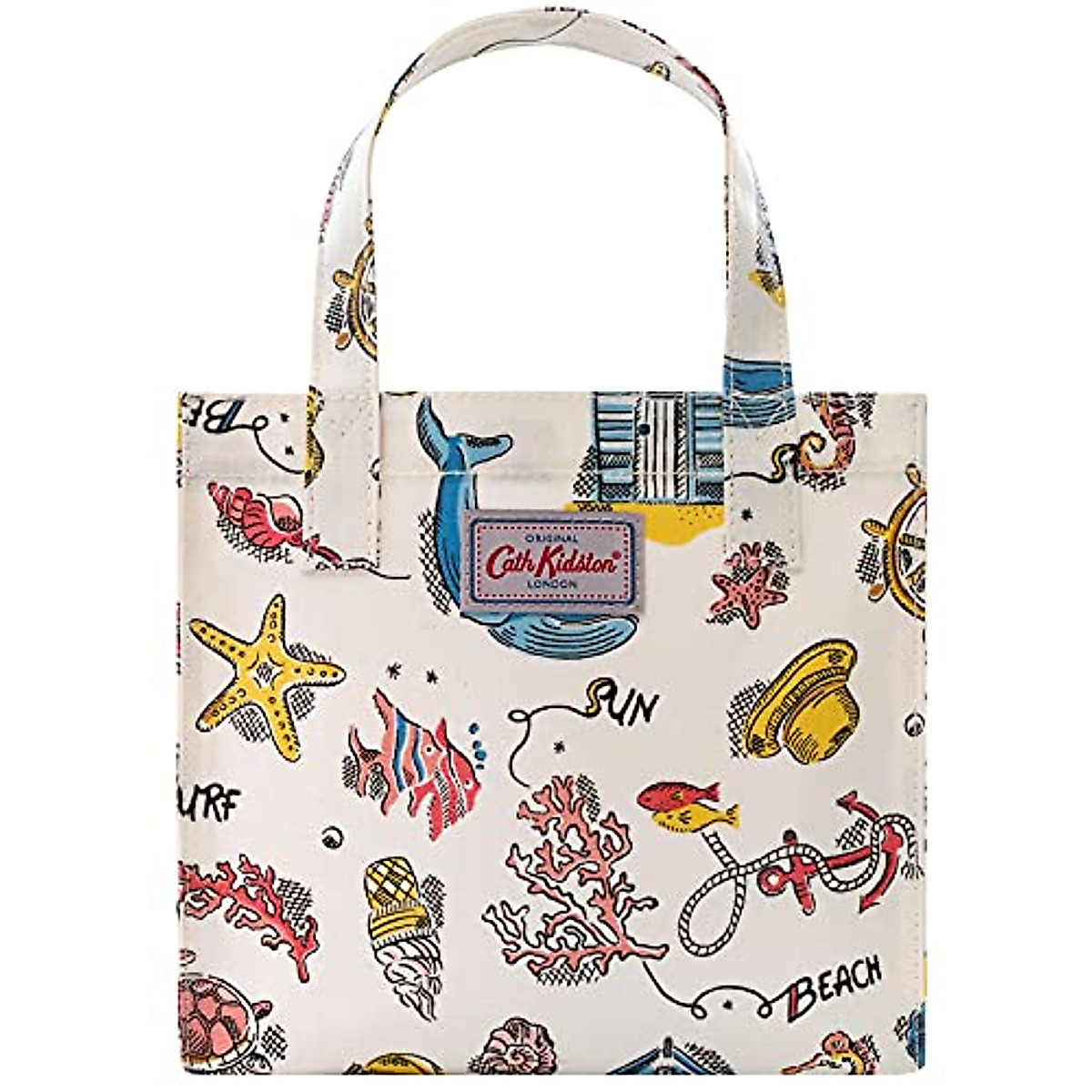 Cath Kidston Small Bookbag S Size Open Top Handled Handbag Lunch Bag Water Resistant Oilcloth Tote Beach and Sea Pattern (Summer Time (Cream))