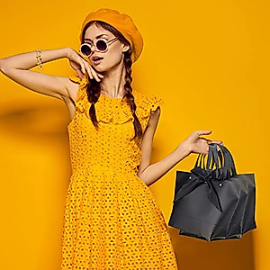 20 Pcs Gift Bags with Handles Cute Party Favor Bags Treat Bags for Birthday Party Paper Bridal Shower Favor Bags Ribbon Bow Gift Wrap Bags for Wedding Valentine's Day (Black, Small)