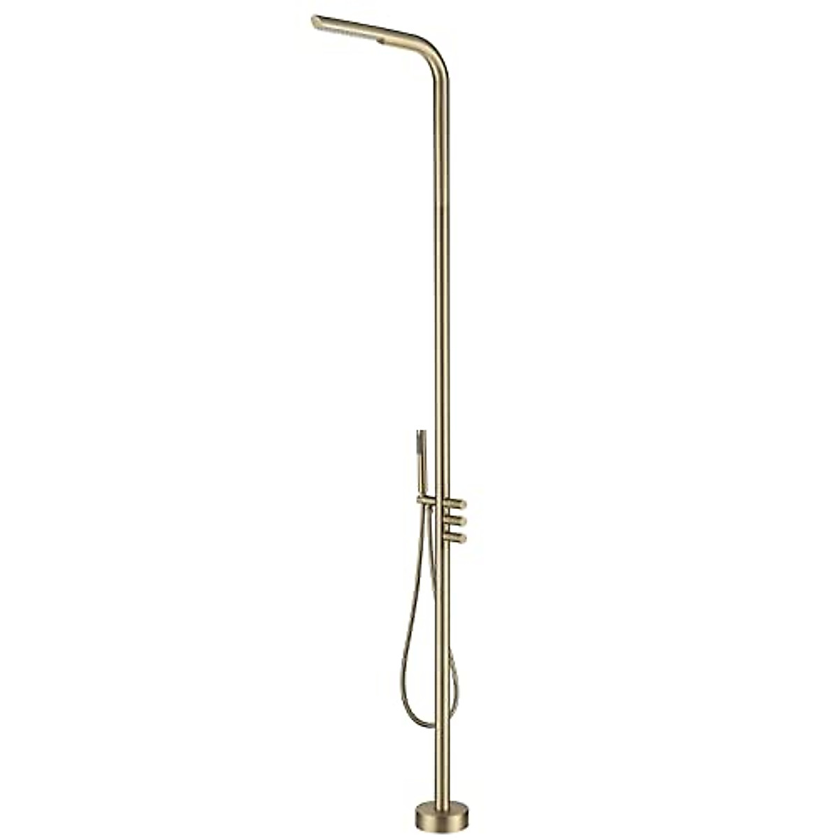 RBROHANT Outdoor Shower Brass Outside Shower Kit for Backyard Garden Pool Beach, Freestanding Outdoor Shower Fixtures with Overhead Shower Head and Hand Shower, Floor Mounted, Brushed Gold, RB0090