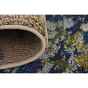 Unique Loom Estrella Collection Abstract, Modern, Light Colors, Distressed Area Rug, 9 ft x 12 ft, Blue/Beige