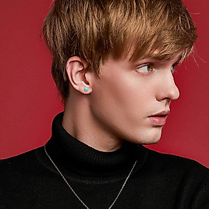 925 Sterling Silver Turquoise Studs Hypoallergenic Earrings for Sensitive Ears with Romantic "Forever Love" Engraving Jewelry Valentine for Women Girlfriend-6MM