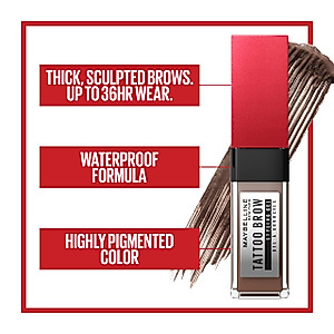 Maybelline Tattoo Studio Brow Styling Gel, Waterproof Eyebrow Make Up, Brow Tint for Up to 36HR Wear, Soft Brown, 1 Count