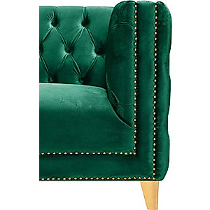 Meridian Furniture 652Green-L Michelle Collection Modern | Contemporary Loveseat with Deep Button Tufting, Nailhead Trim and Sturdy Gold Iron Legs, 66" W x 34" D x 30" H, Green