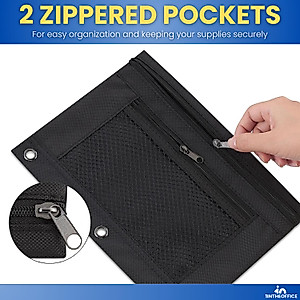 1InTheOffice Black Pencil Pouch, 3 Ring Binder Pencil Bag, Pencil Case with Double Pocket and Mesh Window, 4 Pack (Canvas Black)
