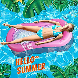 SUNSHINEMALL Inflatable Pool Float, Multi-Purpose Pool Hammock (Saddle, Lounge Chair, Hammock, Drifter) Pool Chair, Portable Water Hammock (Pink-68x32x8inch)