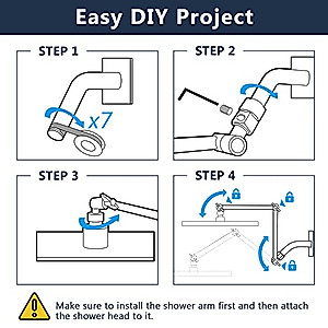 PDPBath 10" Rain Shower Head with 16" Adjustable Height&Distance Extension Arm, 304 Stainless Steel High Pressure Rainfall Showerhead, All Metal Square Waterfall Showerhead with Extender - Chrome