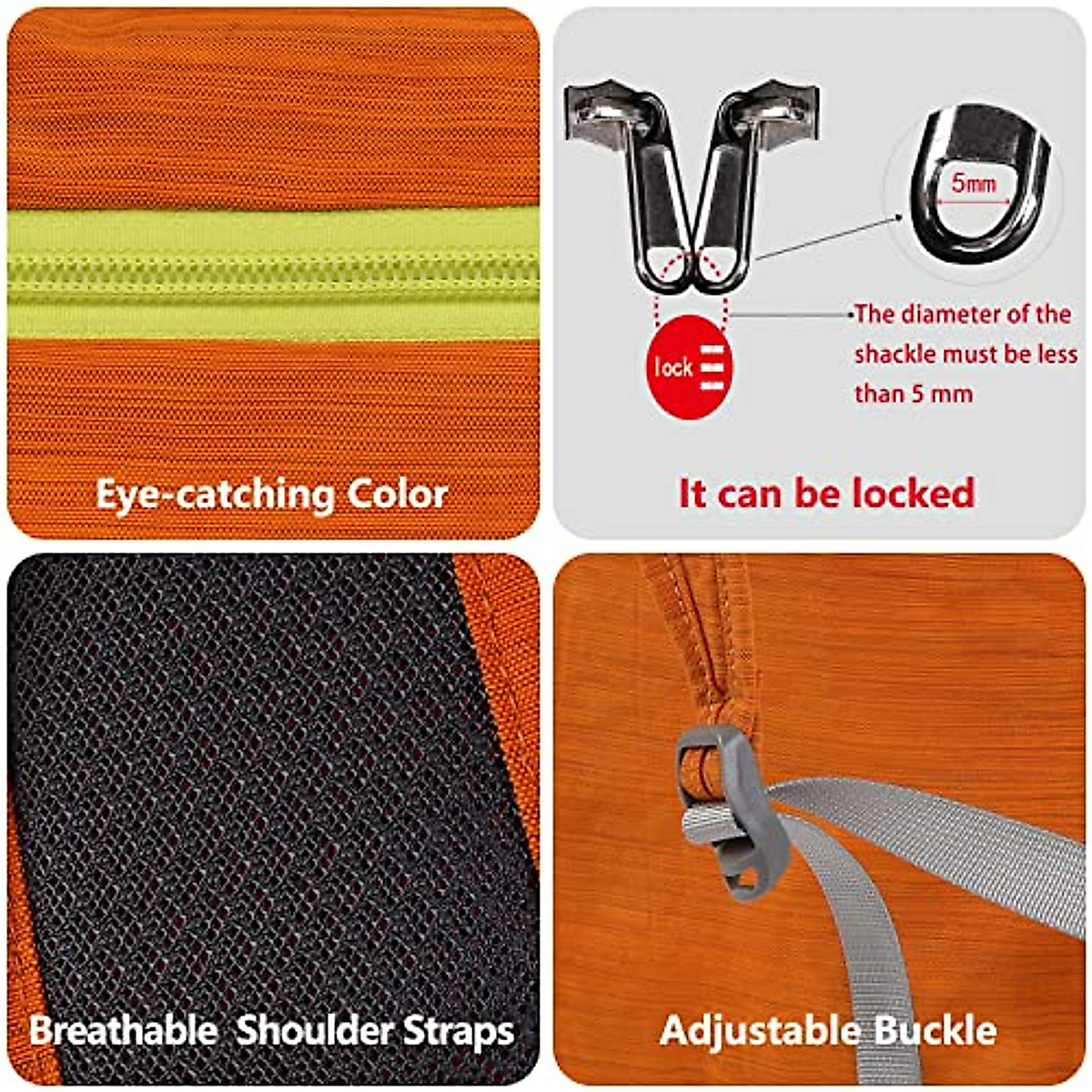 vimapo Foldable Casual Daypack, Lightweight Nylon Backpack for Travel, 20L Packable Hiking Daypack, Camping Outdoor Cycling Bag for Adults (Orange)