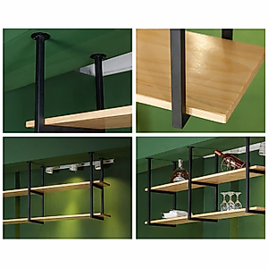 Ceiling Shelf, Floating Shelves Kitchen Storage Wine Rack, Industrial Ceiling Mount Shelf 2 layer, Wine bottle, Wine Glass, Dish Storage Rack, for Restaurant, Bar, Kitchen (31.5×11.8×23.6in, Black)