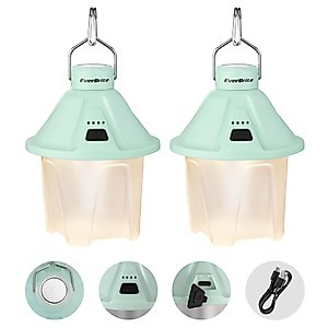 EverBrite 450LM Camping Lantern, USB C Rechargeable Camping Lantern with Magnetic Top&Hanging Hook, 5 Lighting Modes, for Christmas Decorations, Camping, Barbecue, Hiking and Reading, Pack of 2