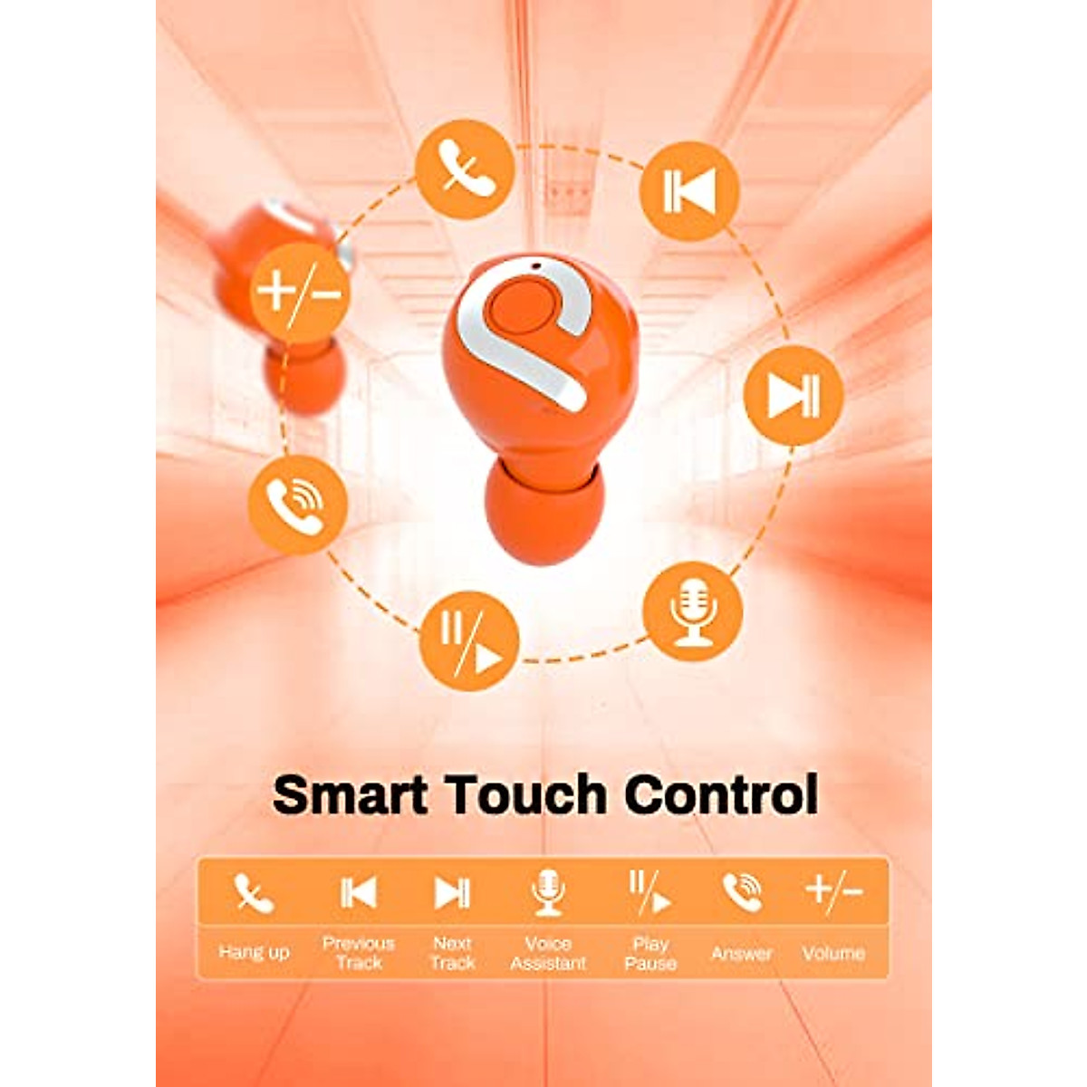 Open Ear Headphones Bluetooth Air Conduction Earphones, 48 Hours Playback with Charging Case, Ear Clips Buds Bluetooth Wreless Earbuds, Open Ear Earbuds for Workout Cycling Running Gym (Orange)