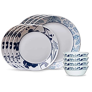 Corelle Everyday Expressions 12-Pc Dinnerware Set, Service for 4, Durable and Eco-Friendly, Higher Rim Glass Plate & Bowl Set, Microwave and Dishwasher Safe, Rutherford