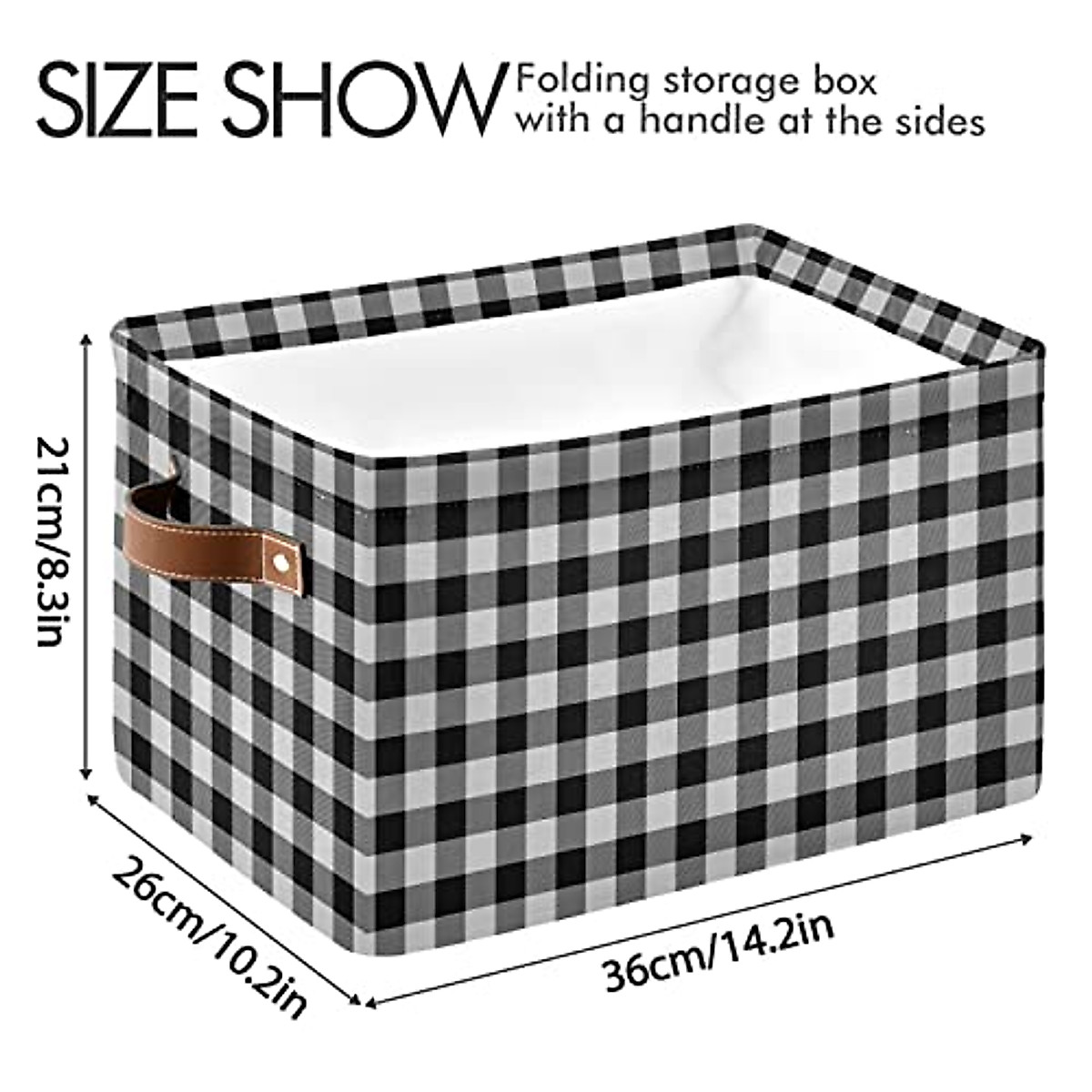 xigua Buffalo Black and White Plaid Foldable Canvas Storage Bin, Sturdy Fabric Storage Basket with Handles, Storage Cube Box for Organizing Shelf Nursery Toy Closet 1PCS
