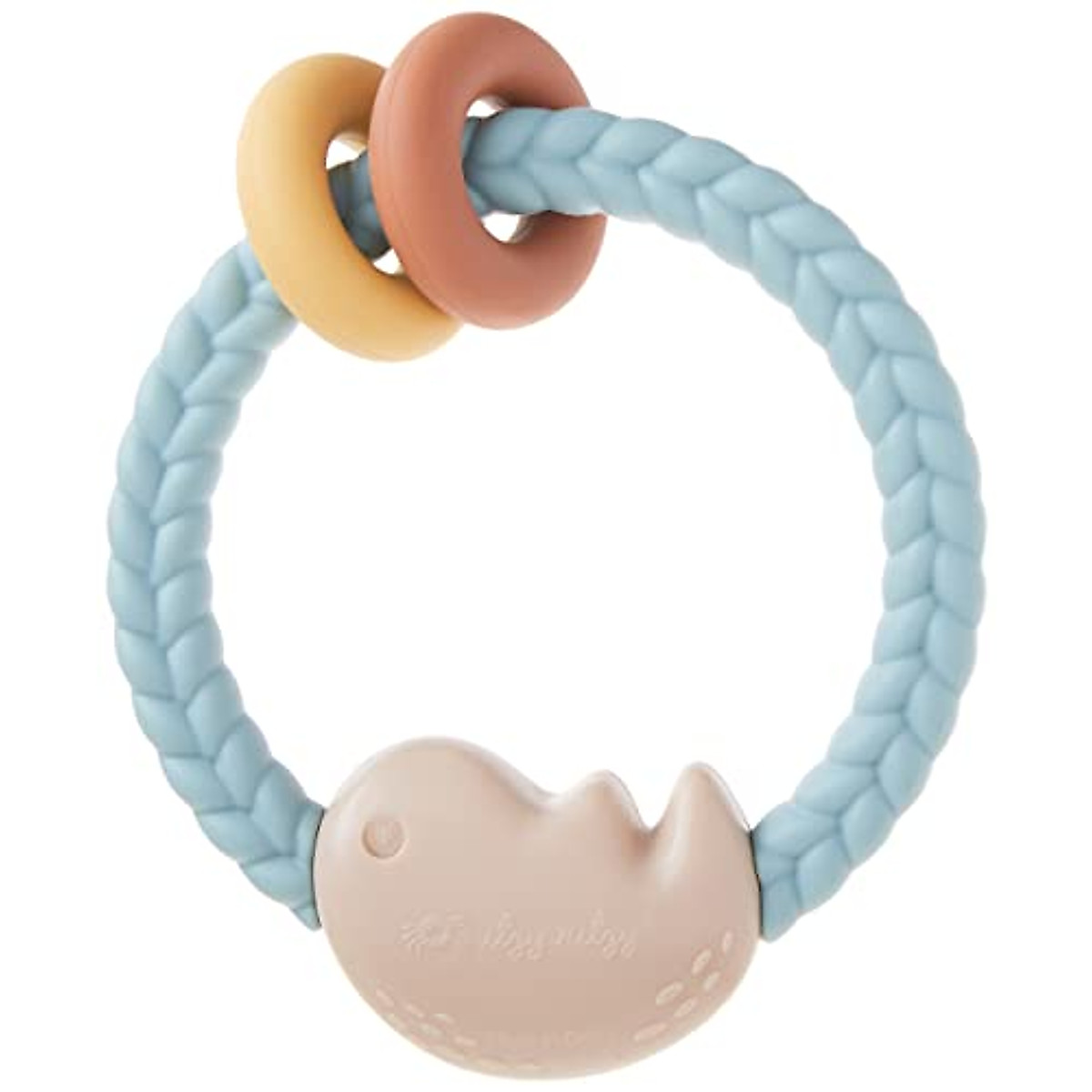 Itzy Ritzy Silicone Teether with Rattle; Rattle Teether Features Rattle Sound, Two Silicone Teething Rings and Raised Texture to Soothe Gums; Ages 3 Months and Up (Sloth)