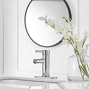 Greenspring Bathroom Sink Faucet Chrome Single Handle One Hole Commercial Deck Mount Lavatory Modern Faucet with Cover Plate and Supply Line