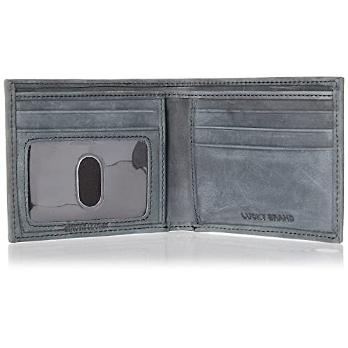 Lucky Brand Men's Bifold Wallet (Available in Cotton Canvas, Flag Embossed Leather-Black, One Size
