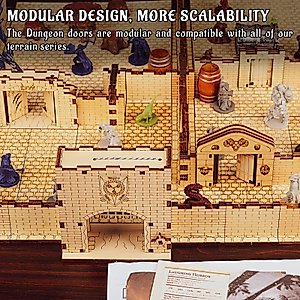 Dungeon Door & Portcullis Gate Miniatures (Set of 4) Wooden Laser Cut Open and Closed Fantasy Terrain 28mm Scale for Dungeons & Dragons, Pathfinder, D&D and Other Tabletop RPG