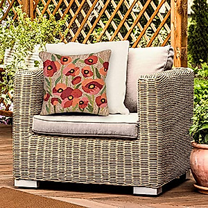 Liora Manne Frontporch Indoor/Outdoor Pillow, 18" Square, Poppies Neutral