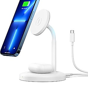 Syncwire Wireless Charging Stand - 2 in 1 Free Rotation Magnetic Charger Station for MagSafe iPhone 14, 13, 12 Pro Max, Pro, Mini, Plus, AirPods