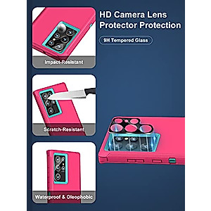 Danhon Samsung Galaxy S22 Ultra Case 6.8" - Heavy Duty Military Grade Protection, Shockproof, Camera Lens Protectors (Pink/Blue)