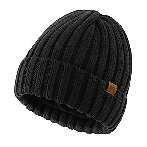 Home Prefer Men's Winter Hats Acrylic Knit Beanie Watch Cap Cold Weather Snow Ski Beanie Hat with Lining Black