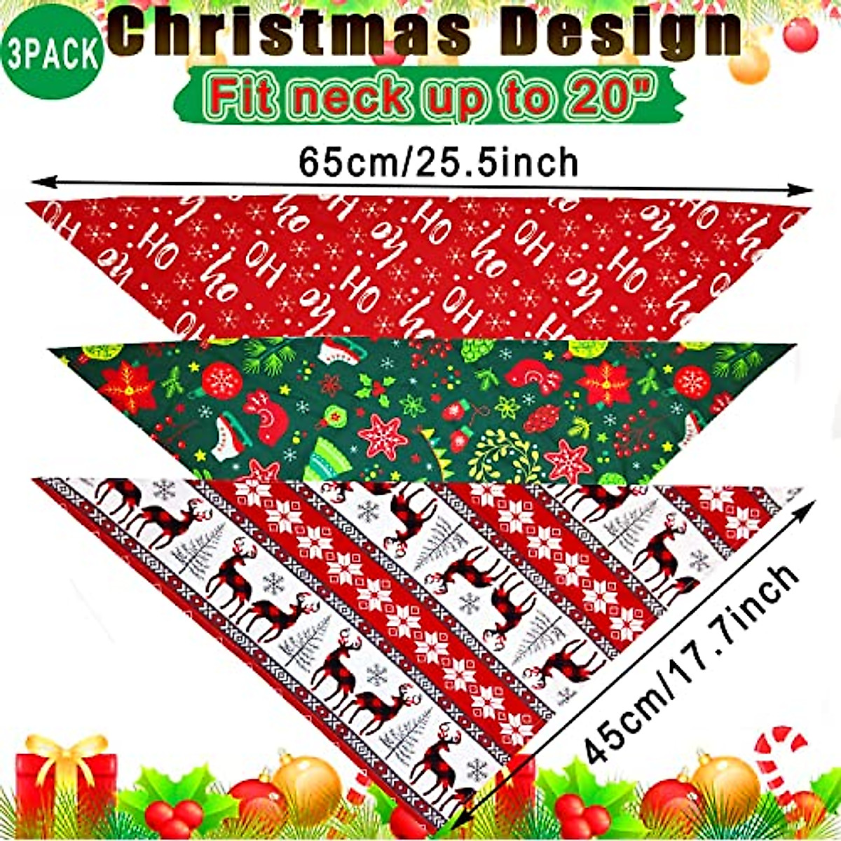 3Pack Dog Christmas Bandana Costume Cute Scarf Pet Triangle Bibs Kerchief Set Adjustable Scarves Holiday Party Bandanas Costumes Accessories Decoration for Small Medium Girl Boy Dogs Puppy Cats