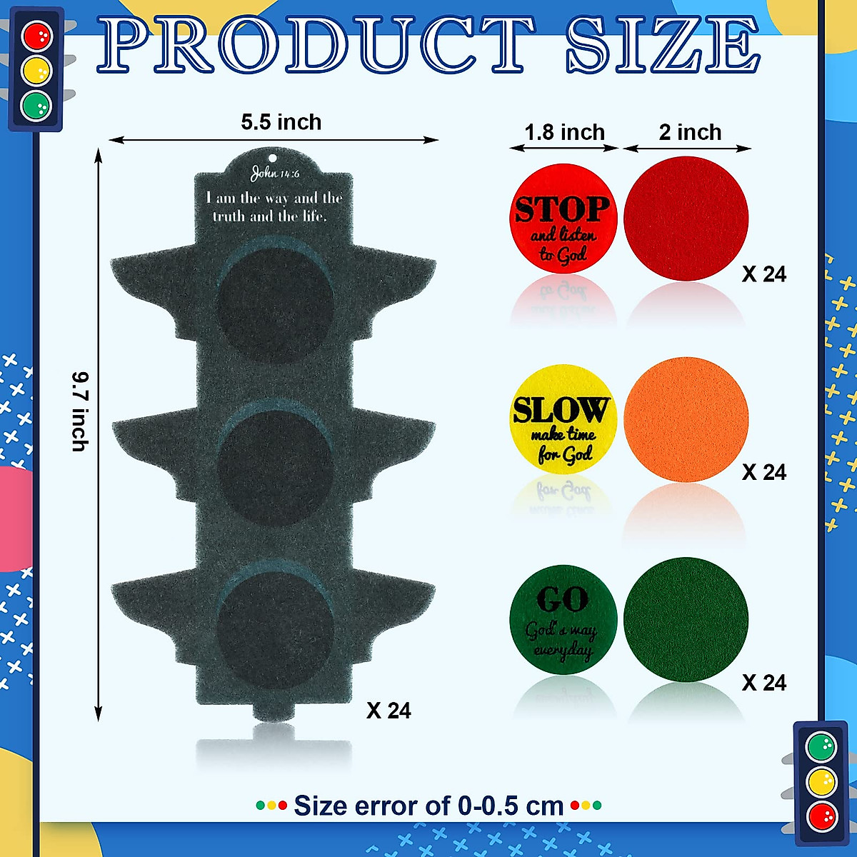 Eaasty 24 Sets Christian Traffic Light Kit Felt Bible Crafts Sunday School Crafts Educational Traffic Lamp for Kids Religious Scripture John 14:6 Crafts for Kids and Fun Classroom Party Activities