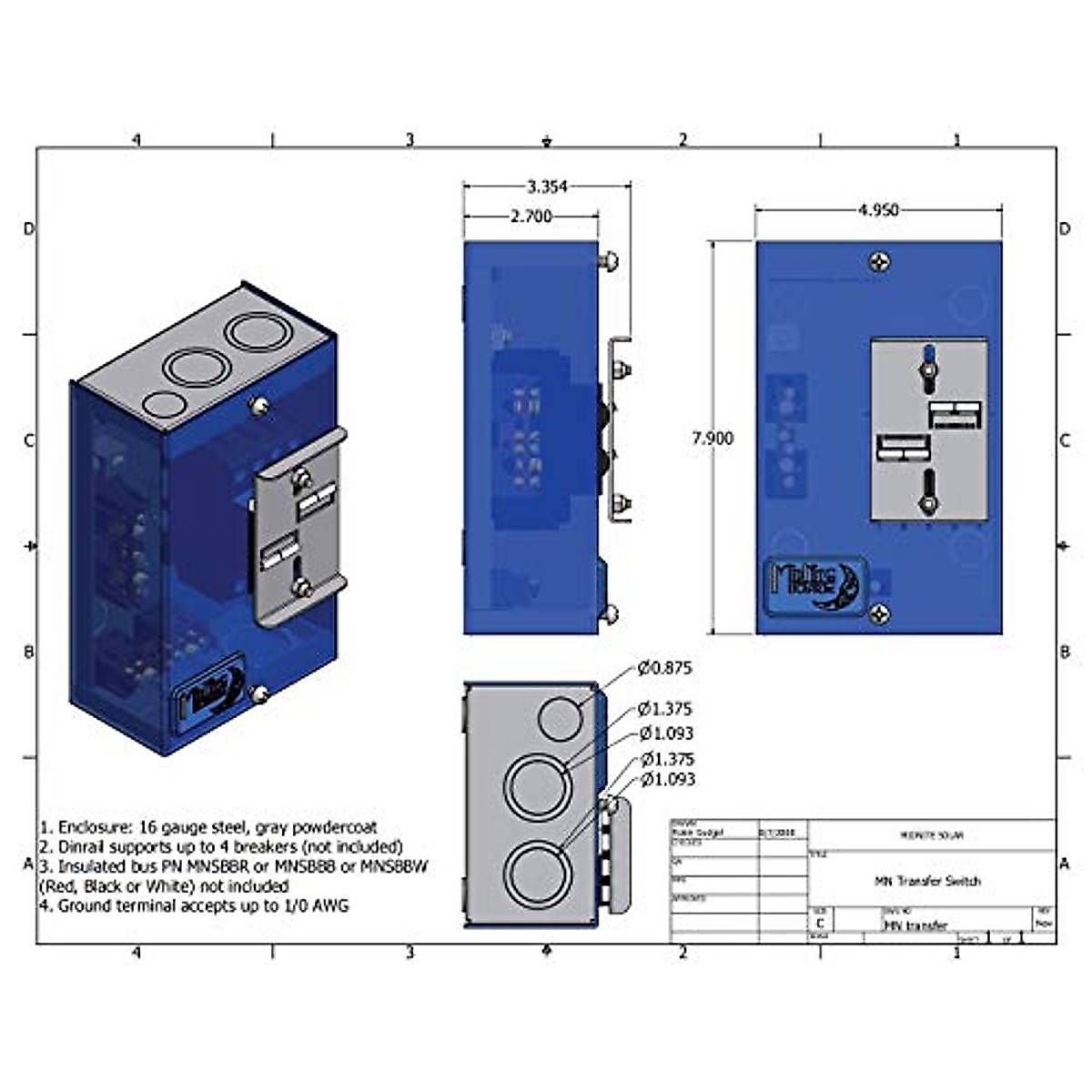 MidNite Solar MNTRANSFER Dual Transfer Switch 240VAC (MNTRANSFER-60A)