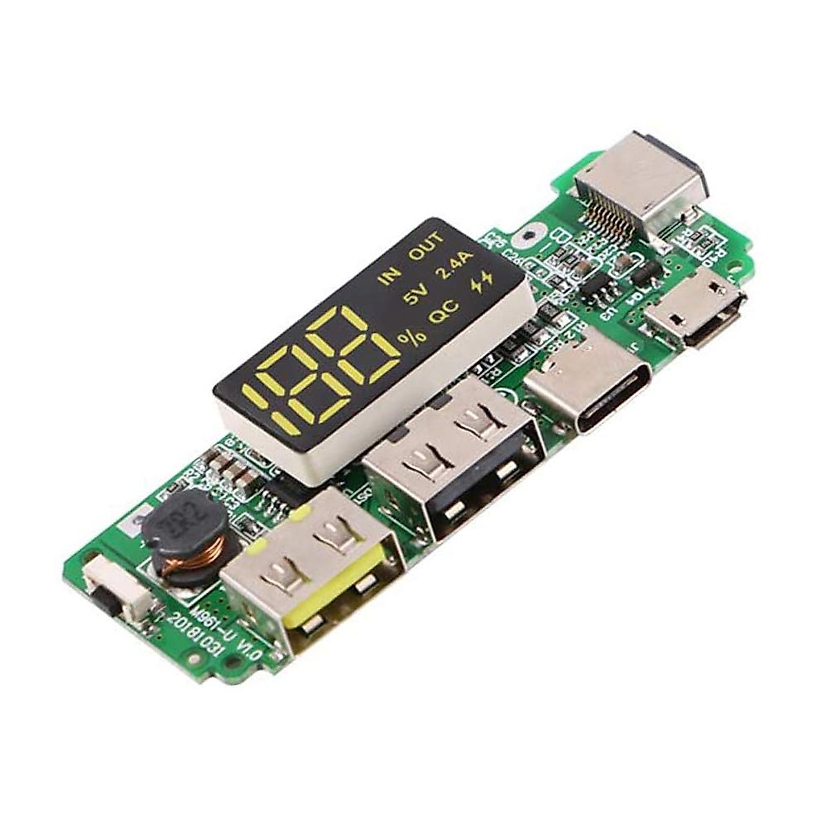 WSDMAVIS 1Pcs 18650 Charger Board Lithium Battery Charging Module Dual USB 5V 2.4A MiniType-C Power Bank Module DIY with Overcharge Overdischarge Short Circuit Protection LED Display