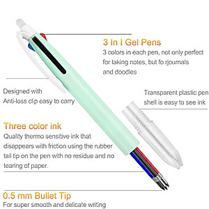 6 PCS 3-in-1 Multicolor Erasable Gel Pens, Erasable Multicolor Ballpoint Pen for Make Mistakes Disappear,0.5mm Ink Gel Pens Quick-drying Rolling Ball Pens with Eraser,3-Color Retractable Erasable Pens