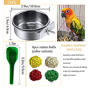 kathson Stainless Steel Bowls for Birds,4 Pcs Parrot Feeder Dish Cups,Bird Cage Water Food Bowl Coop Cup with Clamp Holder for Parrots Cockatiel Budgies Parakeet Lovebird(S)