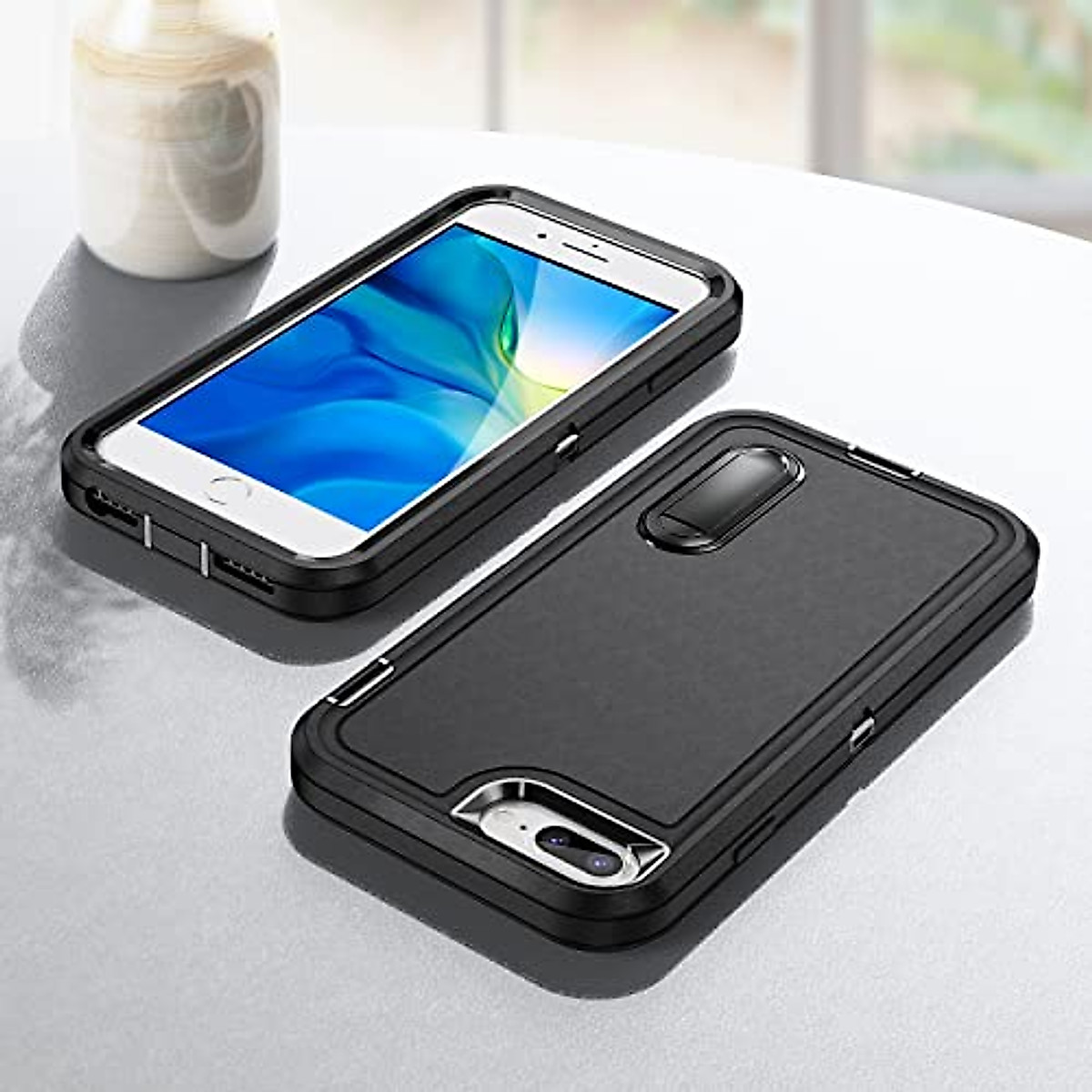 IDweel iPhone 8 Plus Case,iPhone 7 Plus/iPhone 6S Plus/iPhone 6 Plus Case with Build-in Kickstand,Heavy Duty Protection Shockproof Anti-Scratch Slim Fit Protective Durable Hard Cover,Black