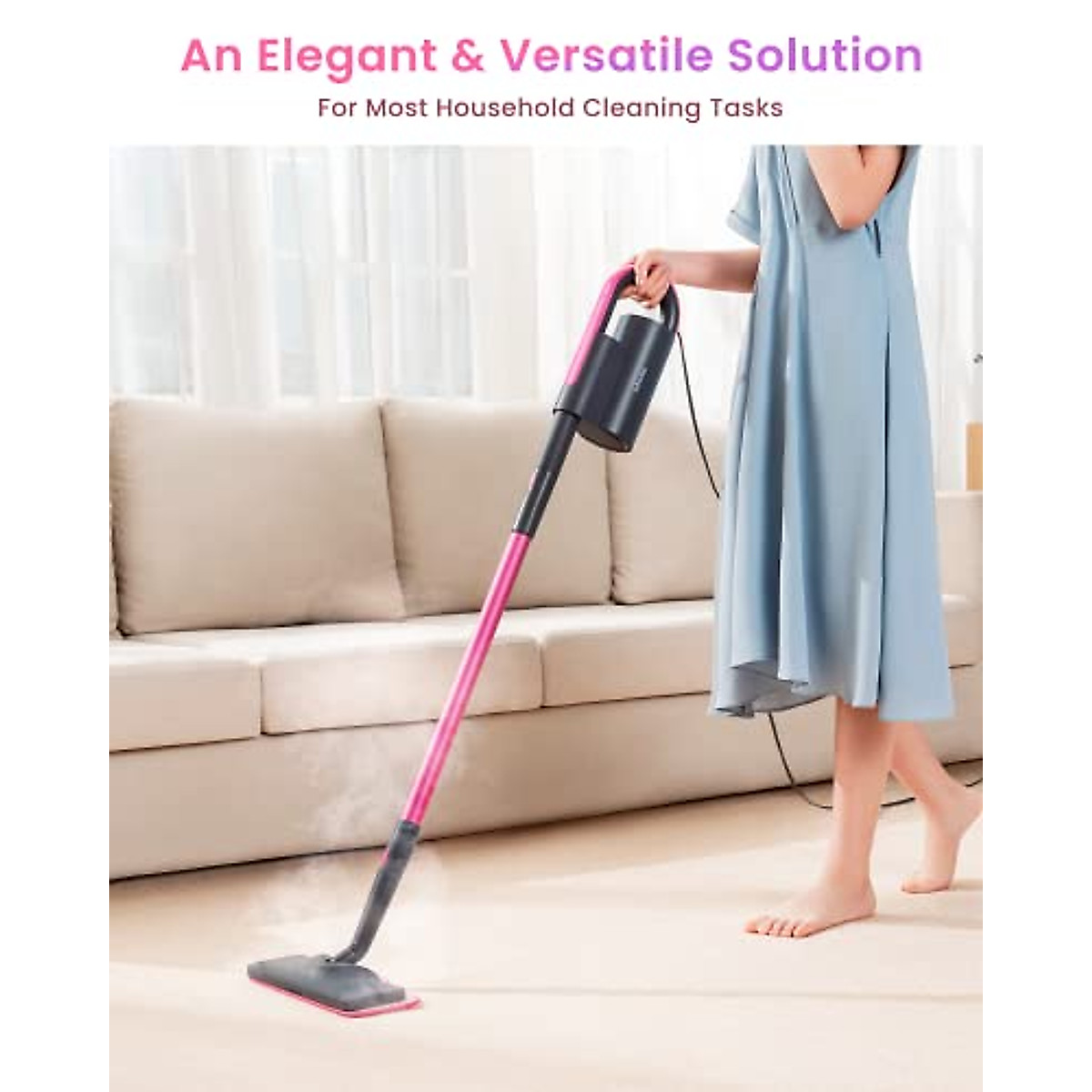 Schenley Steam Mop Cleaner with Detachable Handheld Steamer for Cleaning Hardwood/Laminate Floor, Tiles and Grout, with 7-in-1 Multi-purpose Accessories and Washable Microfiber Pads