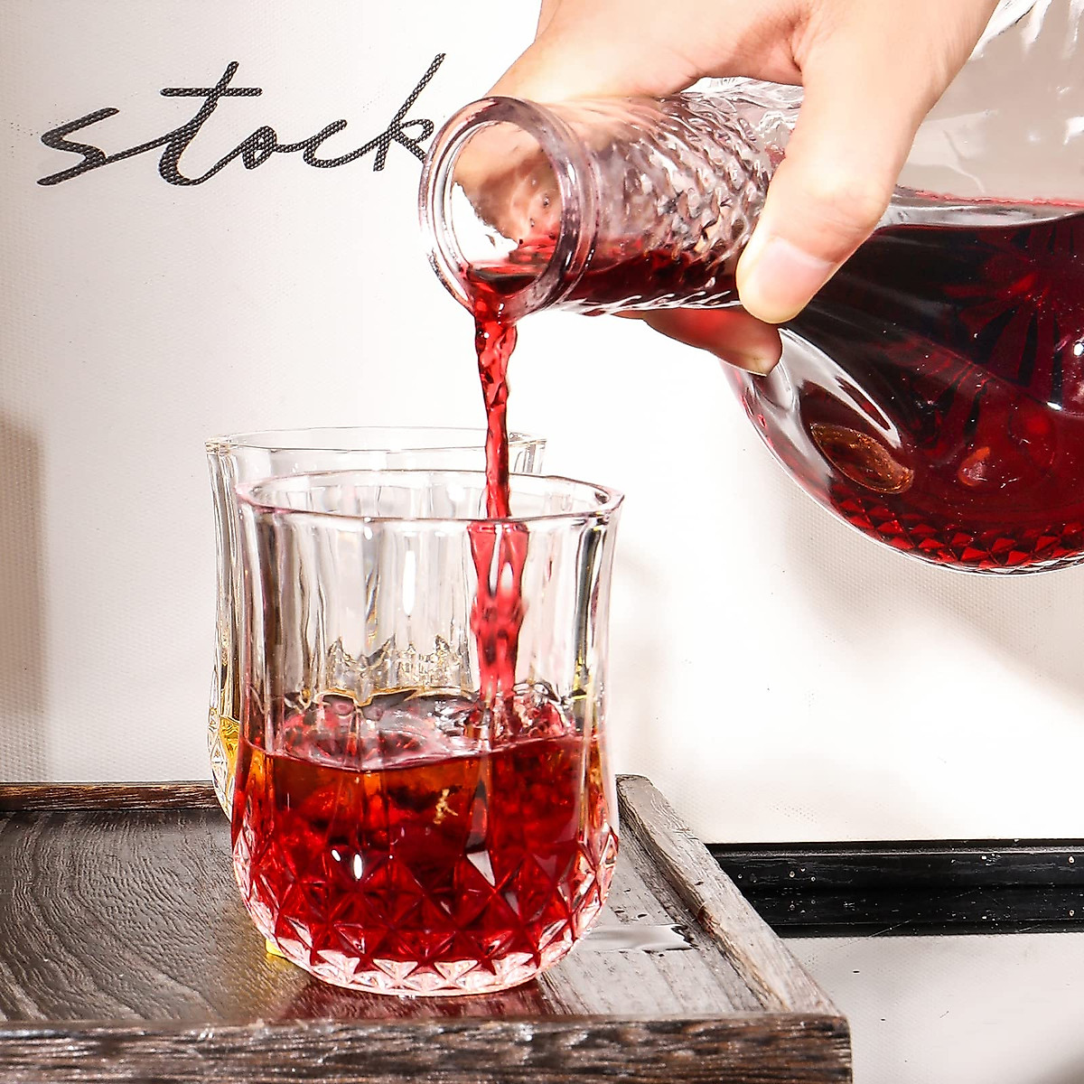 Wine Decanter Set with 2 Wine Glasses, GoldArea Decanter Set, Glass Wine Carafe with Stemless Wine Glass, Wine Accessories, Anniversary, Christmas, Birthday, Father's Day Gift