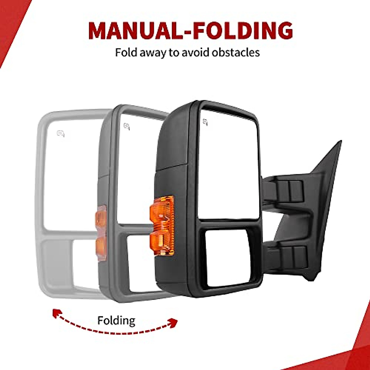 YITAMOTOR Towing Mirror Compatible with 2008-2016 Ford F250 F350 F450 F550 Super Duty, Left Driver Side Mirror Power Heated Telescoping Folding Turn Signal Light Black