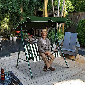 Tangkula 2 Person Canopy Swing Weather Resistant Glider Hammock Porch Garden Backyard Lawn Cushioned Steel Frame Loveseat Swing Chair Bench Seat Patio Furniture