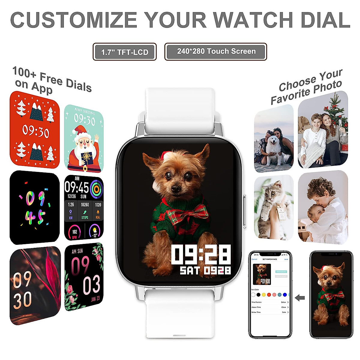 Erkwei Smart Watch for Women(Answer Call/Dial) Waterproof Smartwatch for Android iOS Phones 1.7 Inches Fitness Tracker with Pedometer Heart Rate Sleep Monitor Digtal Watch Silver